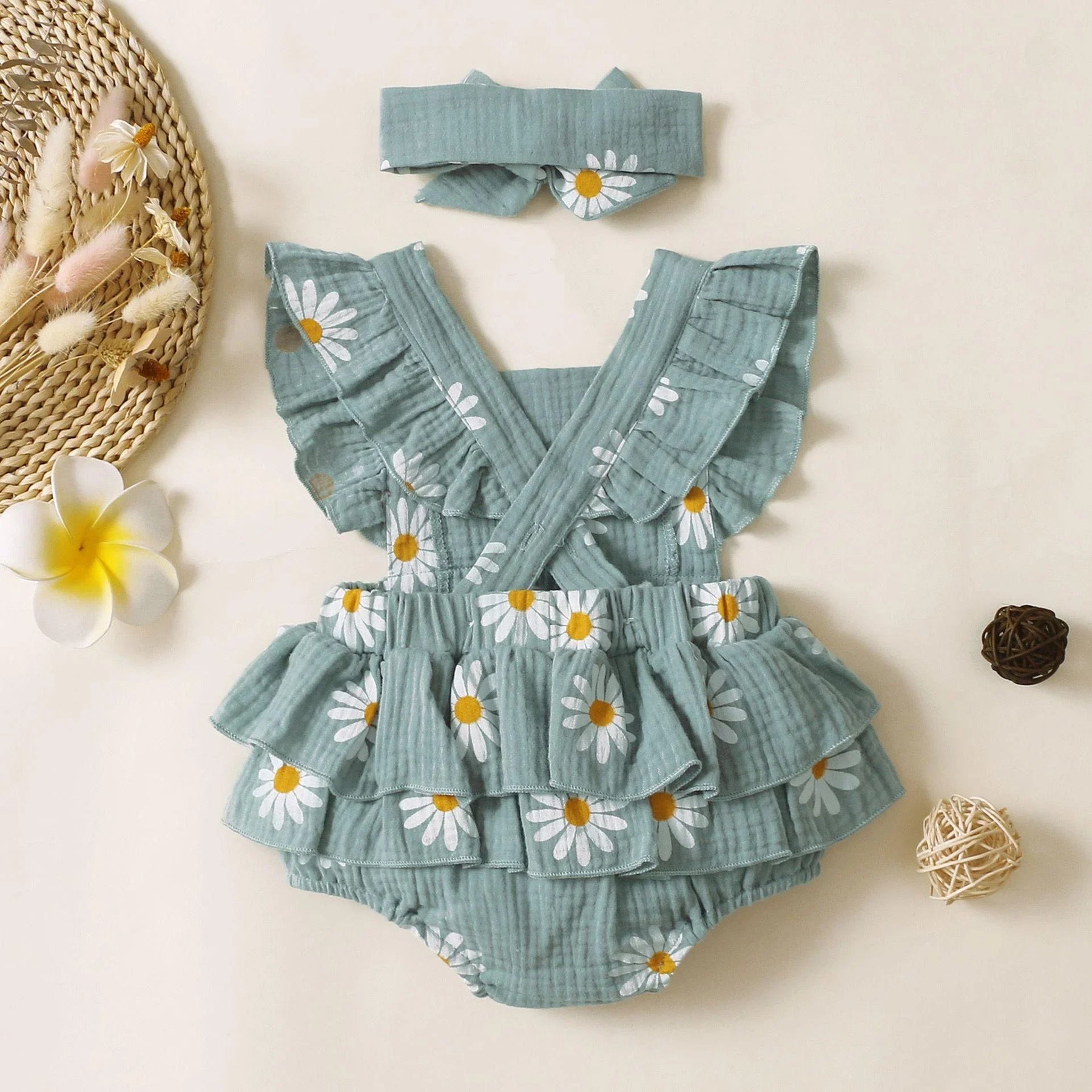 Daisy Ruffle Romper & Headscarf - Shop Online at Belle Baby | Belle Baby